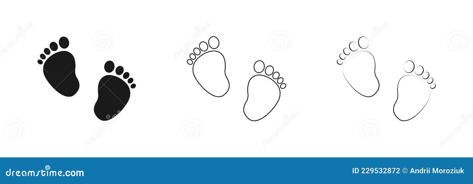 Set of Vector Illustrations of Baby Steps - Pairs of Black Footprints ...