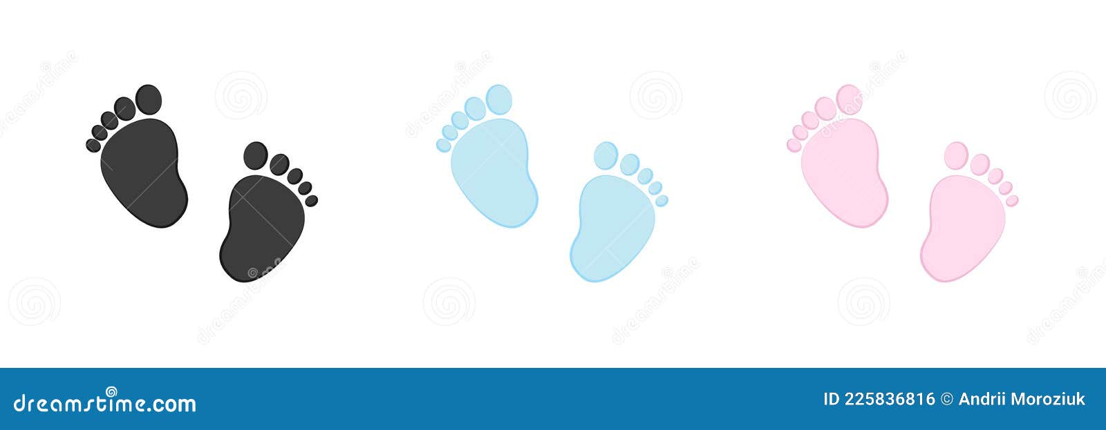 Set of Vector Illustrations of Baby Steps - Pairs of Black, Pink and ...