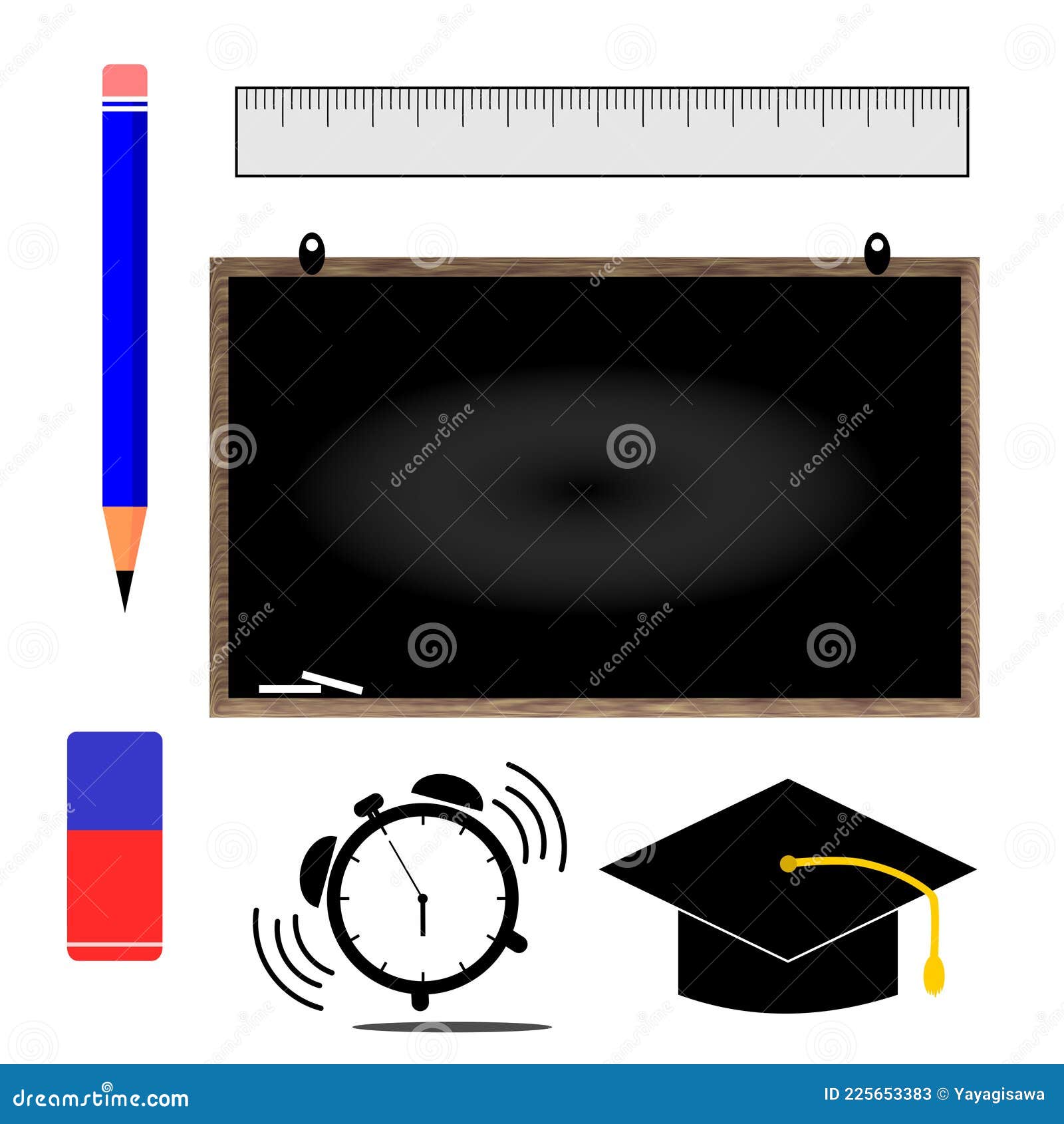 Set of Vector Illustrations Back To School. There is a Blackboard with ...