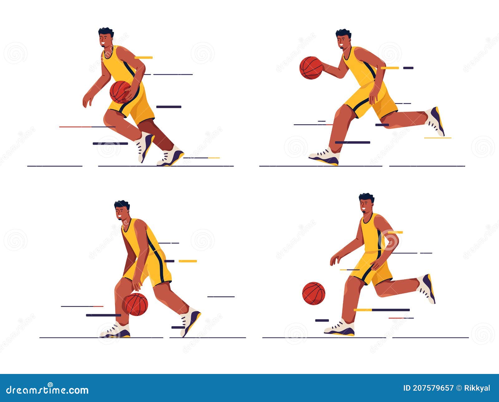 Set of Vector Illustrations of a Basketball Player in Motion Stock ...