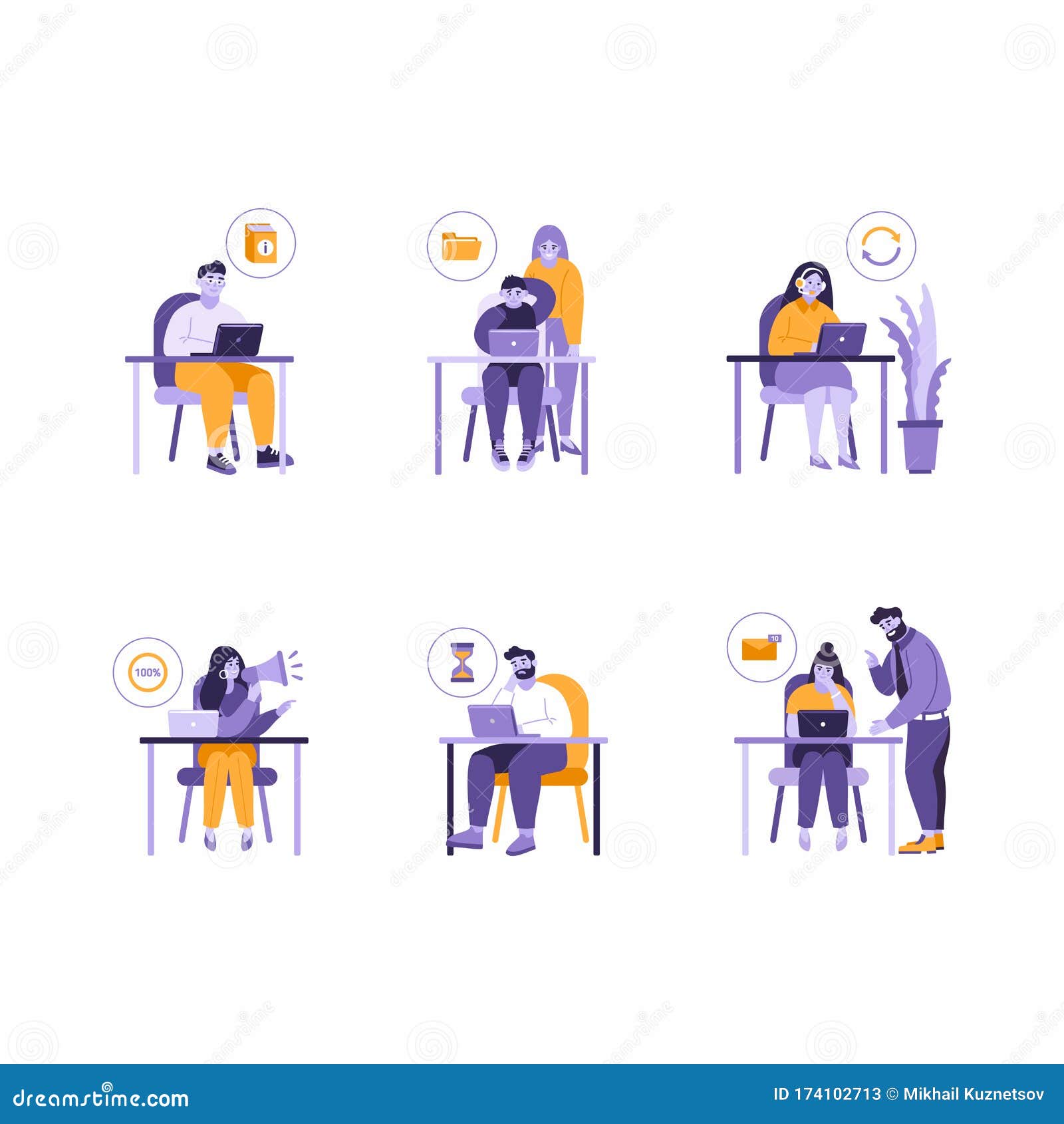 Set of Vector Illustrations of Business Office People Working at the ...