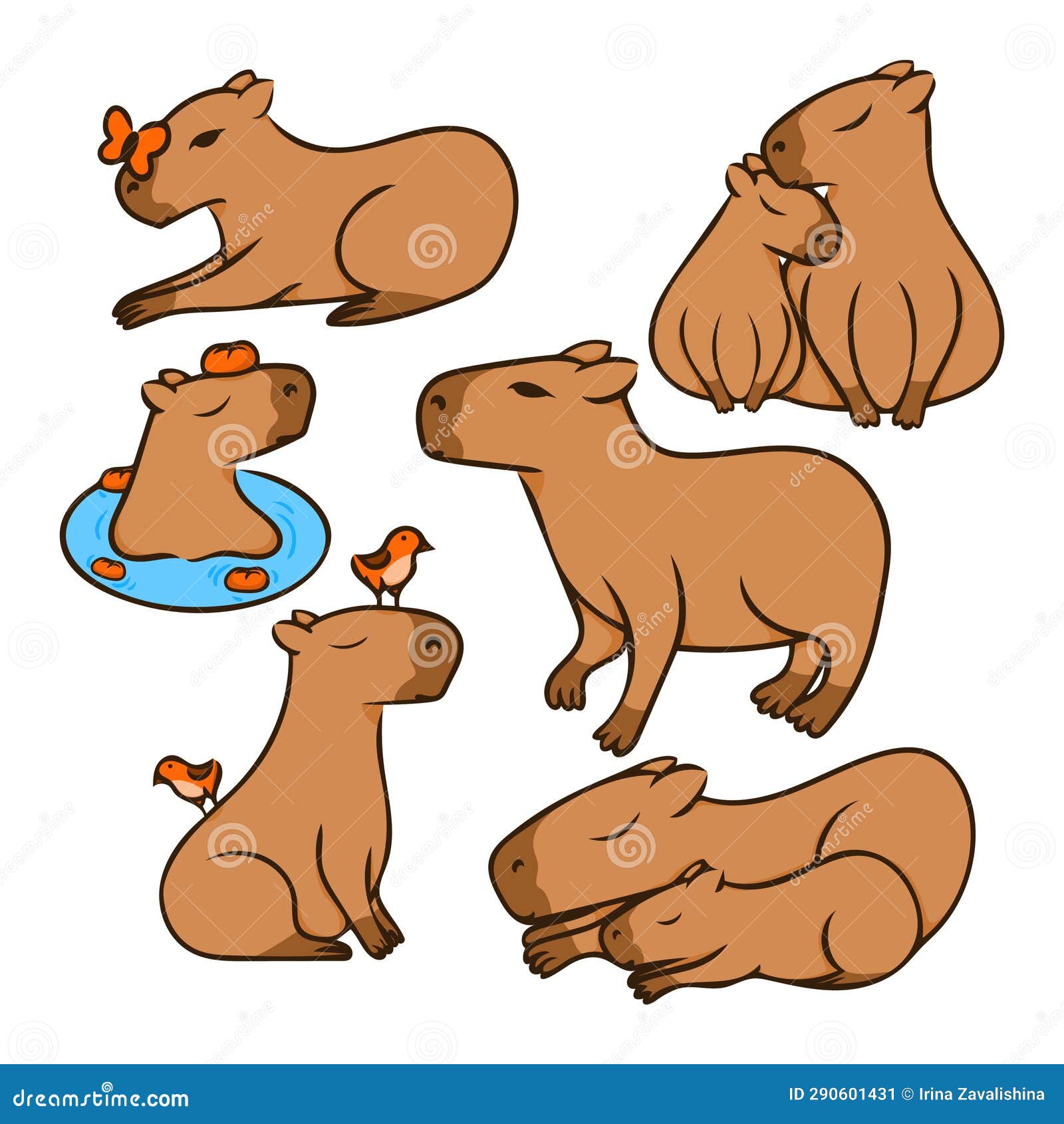 Set of Vector Illustrations of Capybaras. Various Positions in Water ...