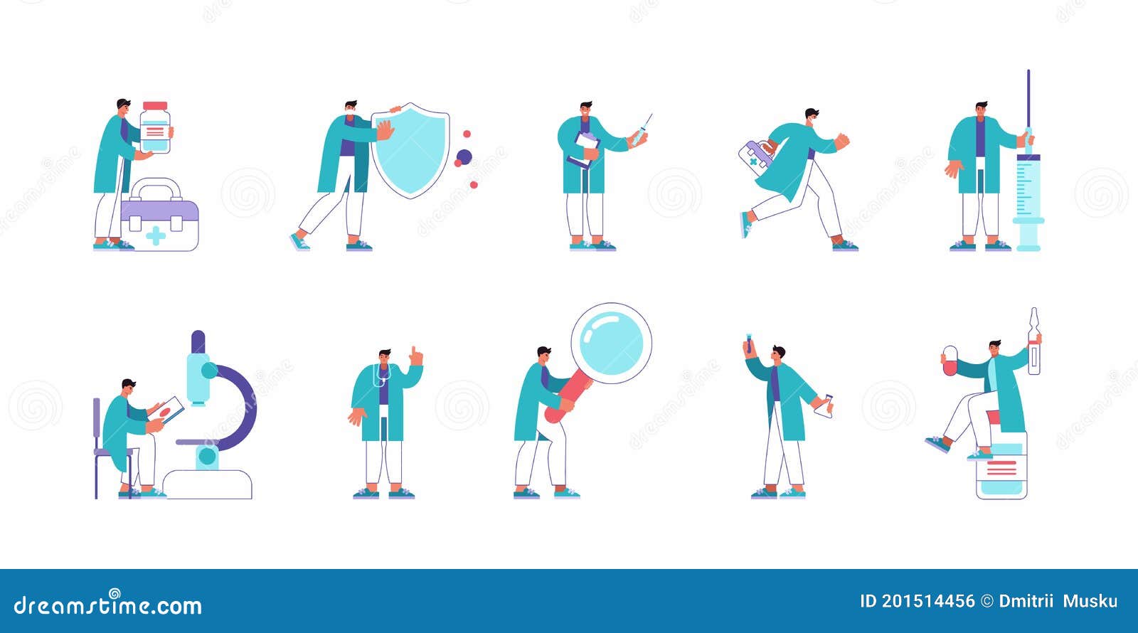 Set of Doctors Doing Various Medical Activities Stock Vector ...