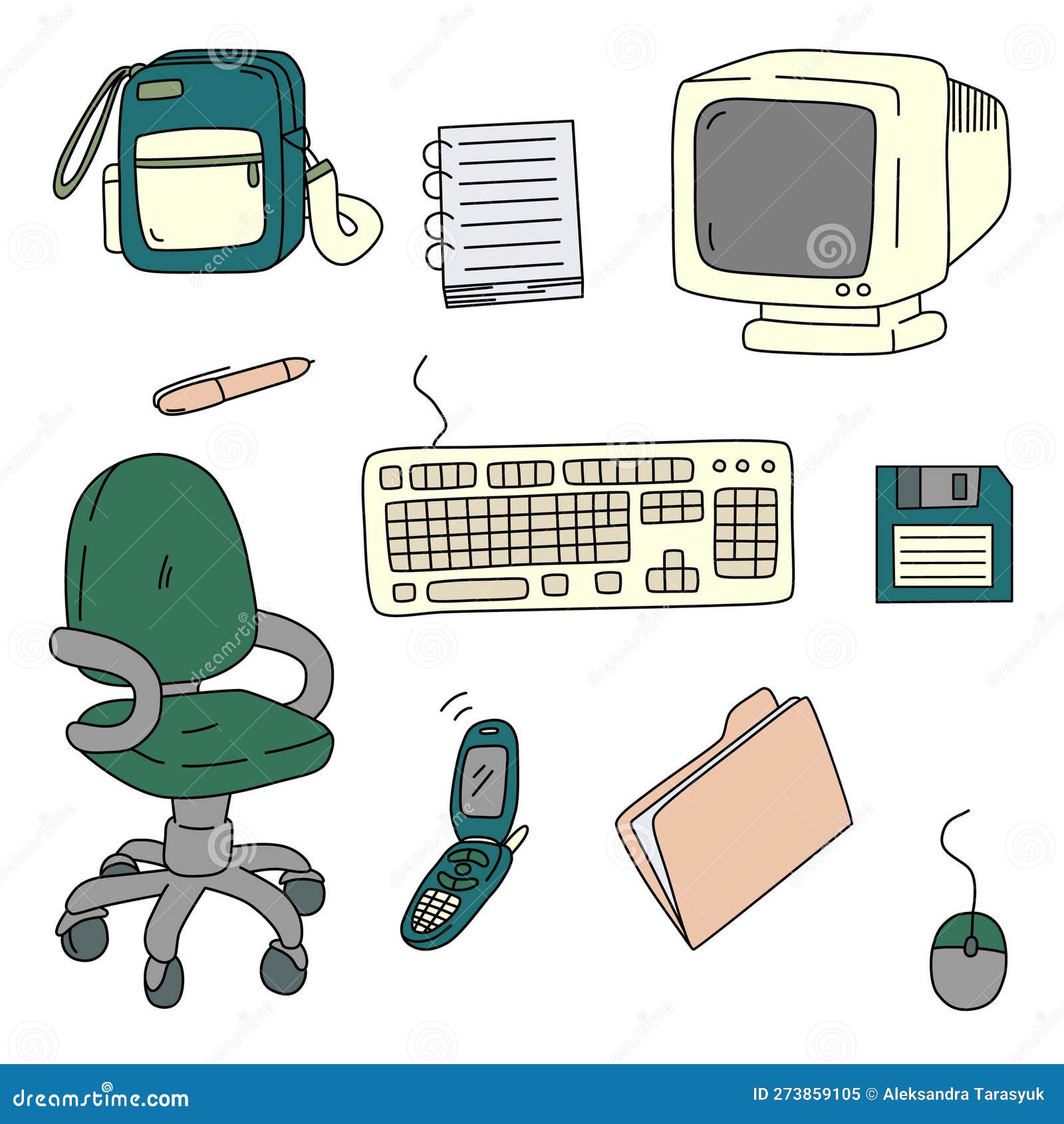 A Set of Vector Illustrations in Cartoon Style. Workplace, Home Office ...
