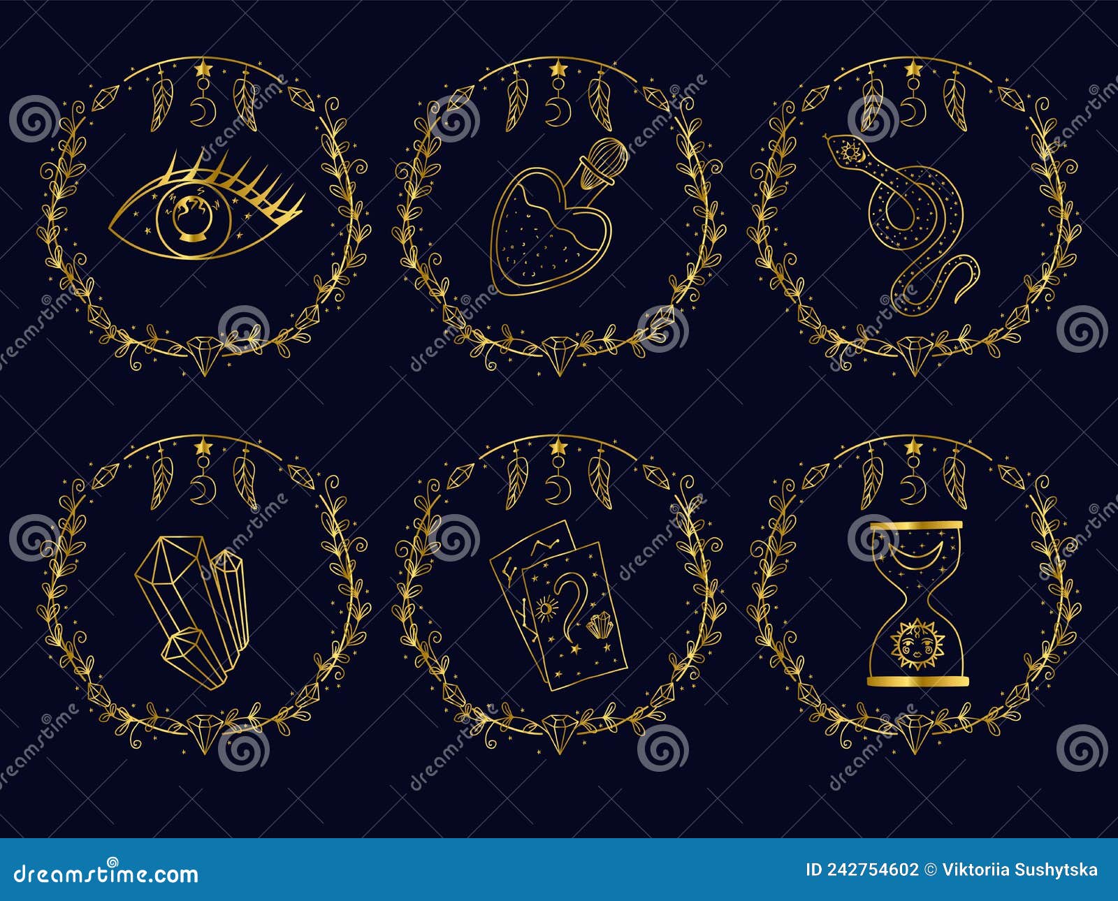 Set of Vector Illustrations of Divination, Astrology, Divination Hand ...