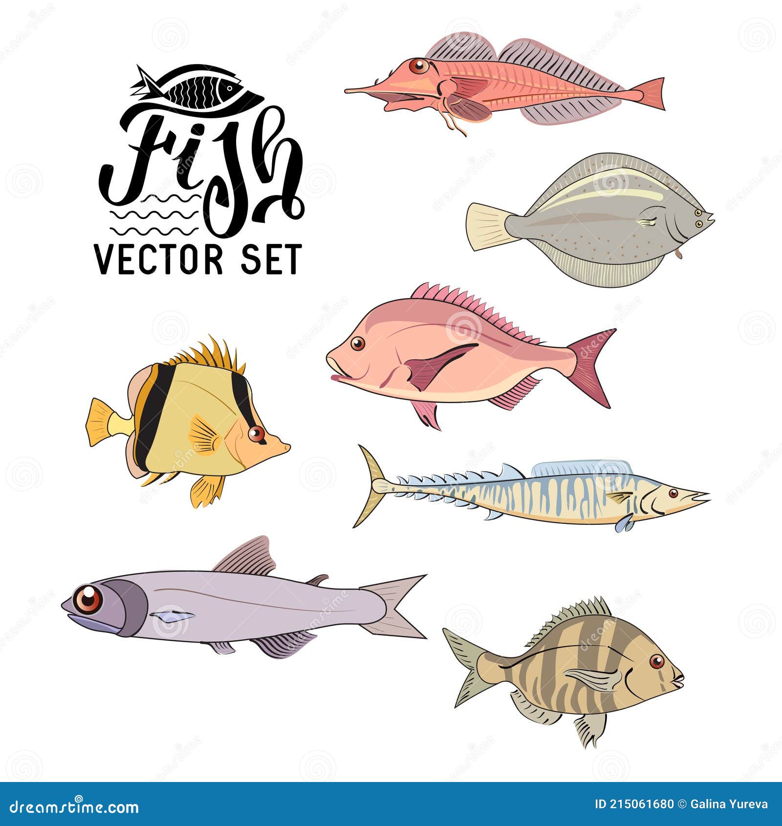 Set of Vector Illustrations of Fish Stock Vector - Illustration of shop ...