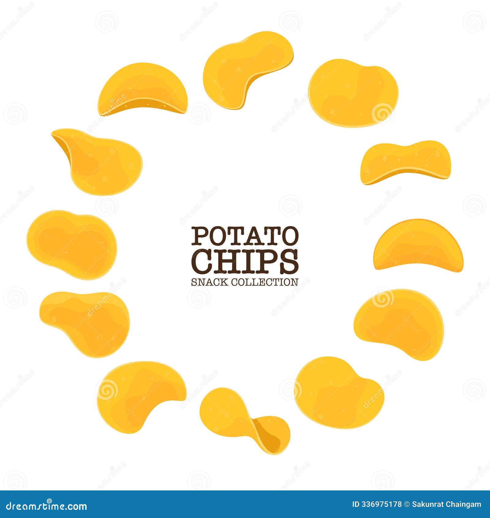 Set of Vector Illustrations of Flat Crispy Potato Chips. Arranged in a ...
