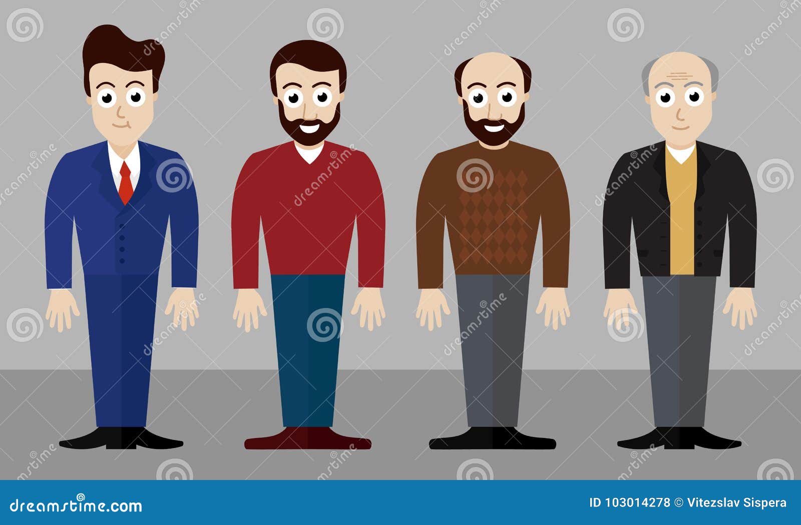 Set of Vector Illustrations of Four Men of Different Ages Stock Vector ...