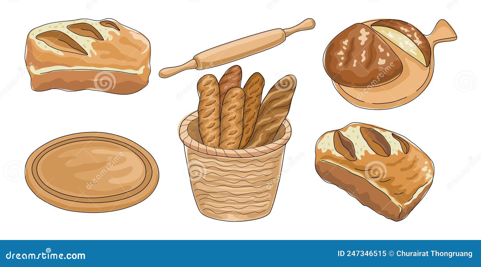 Set of Vector Illustrations, Homemade Bread, Designed in Doodle Style. on a White Background ...