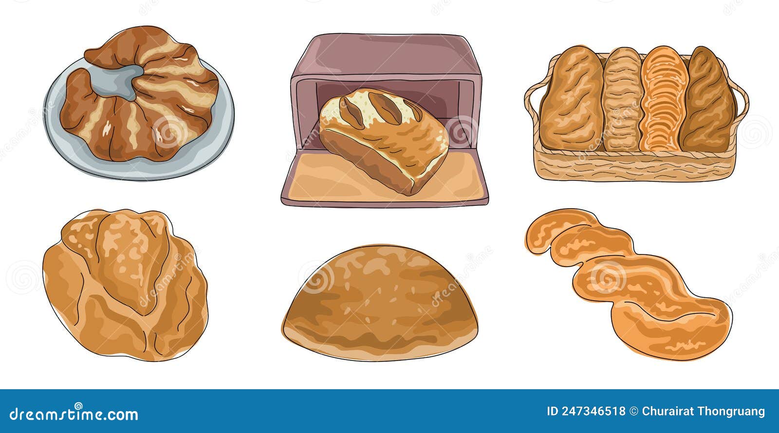 Set of Vector Illustrations, Homemade Bread, Designed in Doodle Style ...