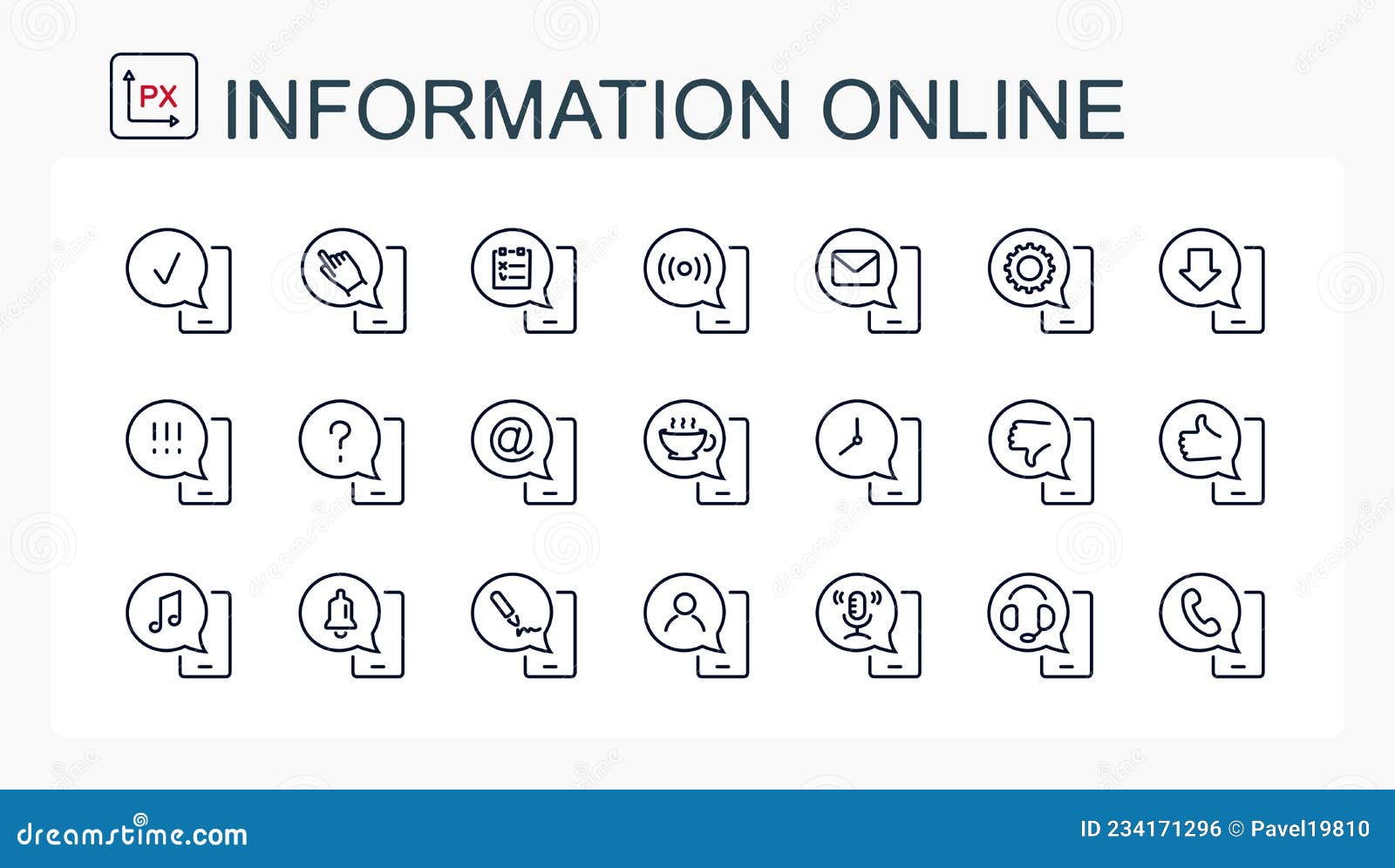 A Set of Vector Illustrations, Icons from a Thin Line Online Informing ...