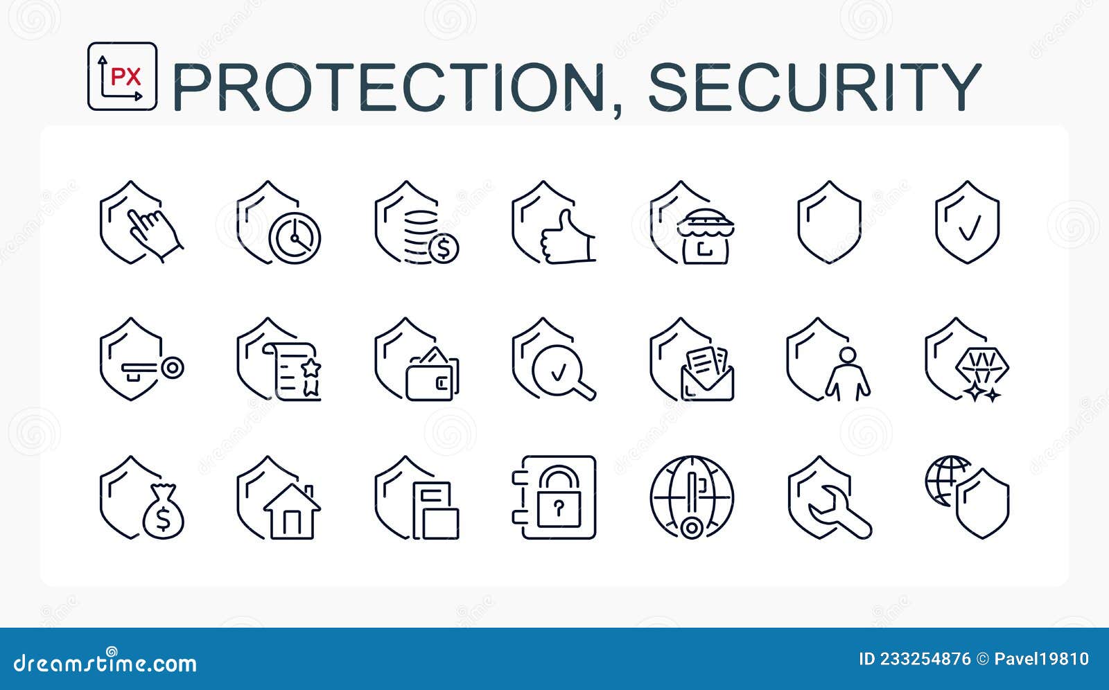 A Set of Vector Illustrations, Icons from a Thin Line, Protection and ...