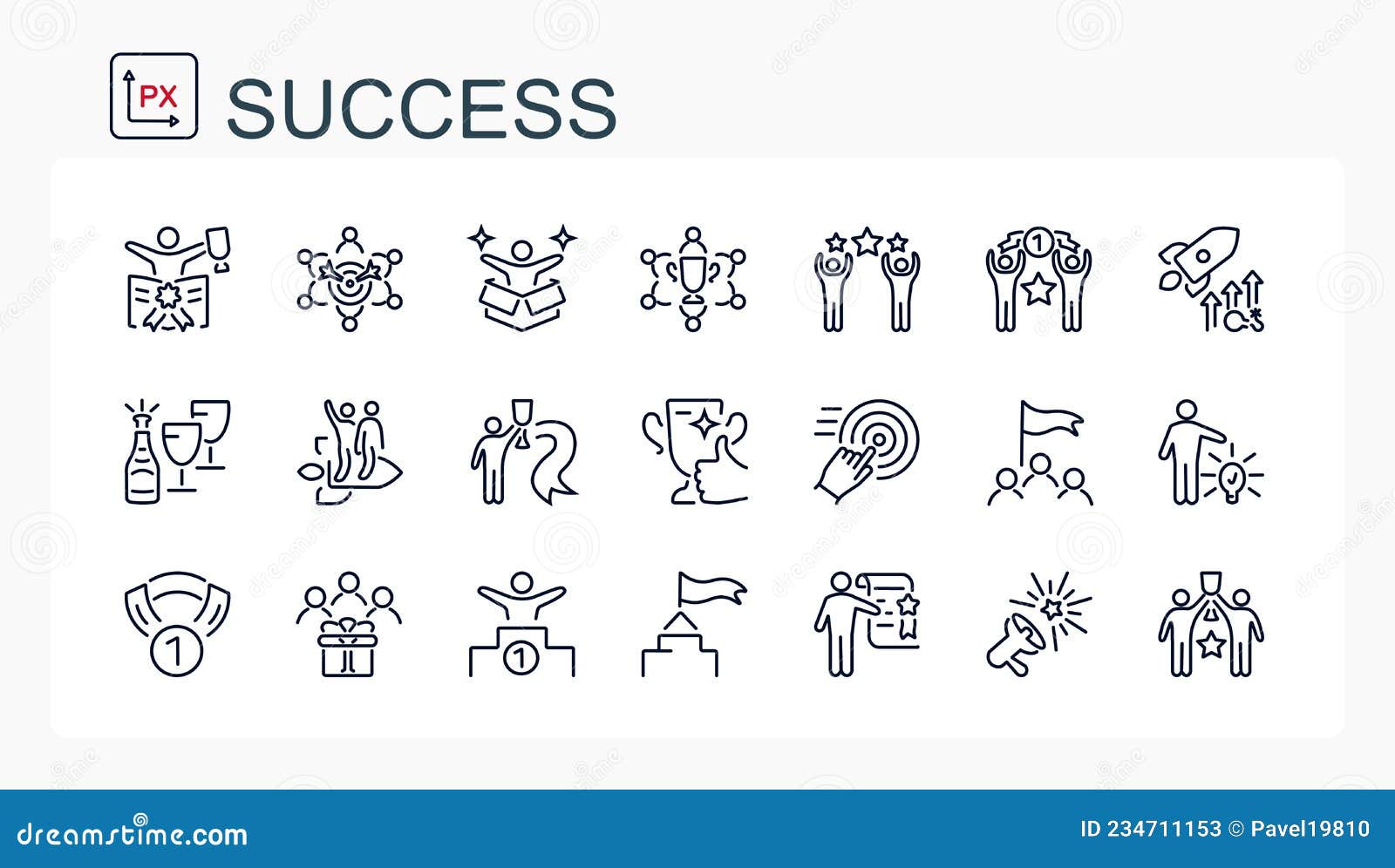 A Set of Vector Illustrations, Icons from a Thin Line. Success ...