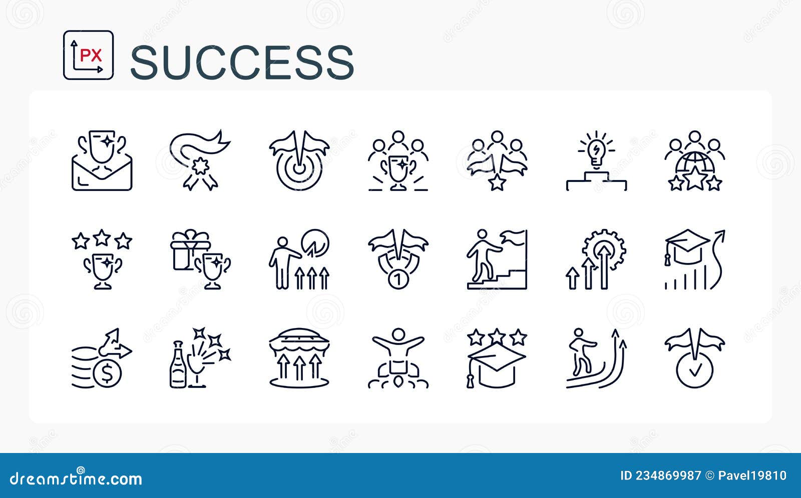 A Set of Vector Illustrations, Icons from a Thin Line. Success ...