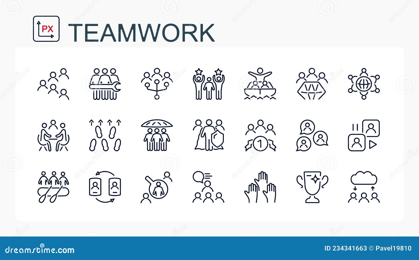 A Set of Vector Illustrations, Icons from a Thin Line. Teamwork ...