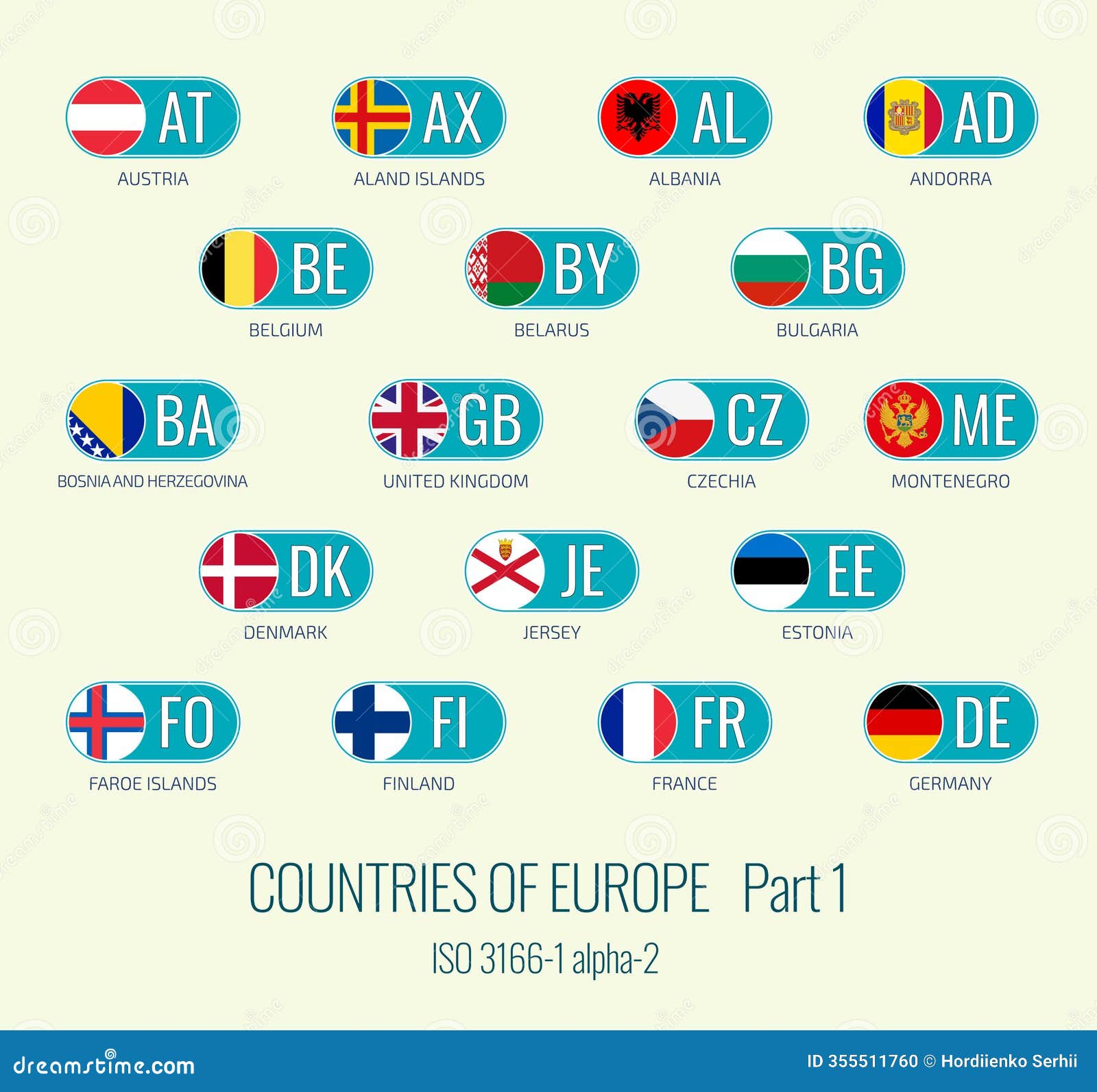 Set of Vector Illustrations of of ISO 3166 1 Alpha 2 and Flags of the ...