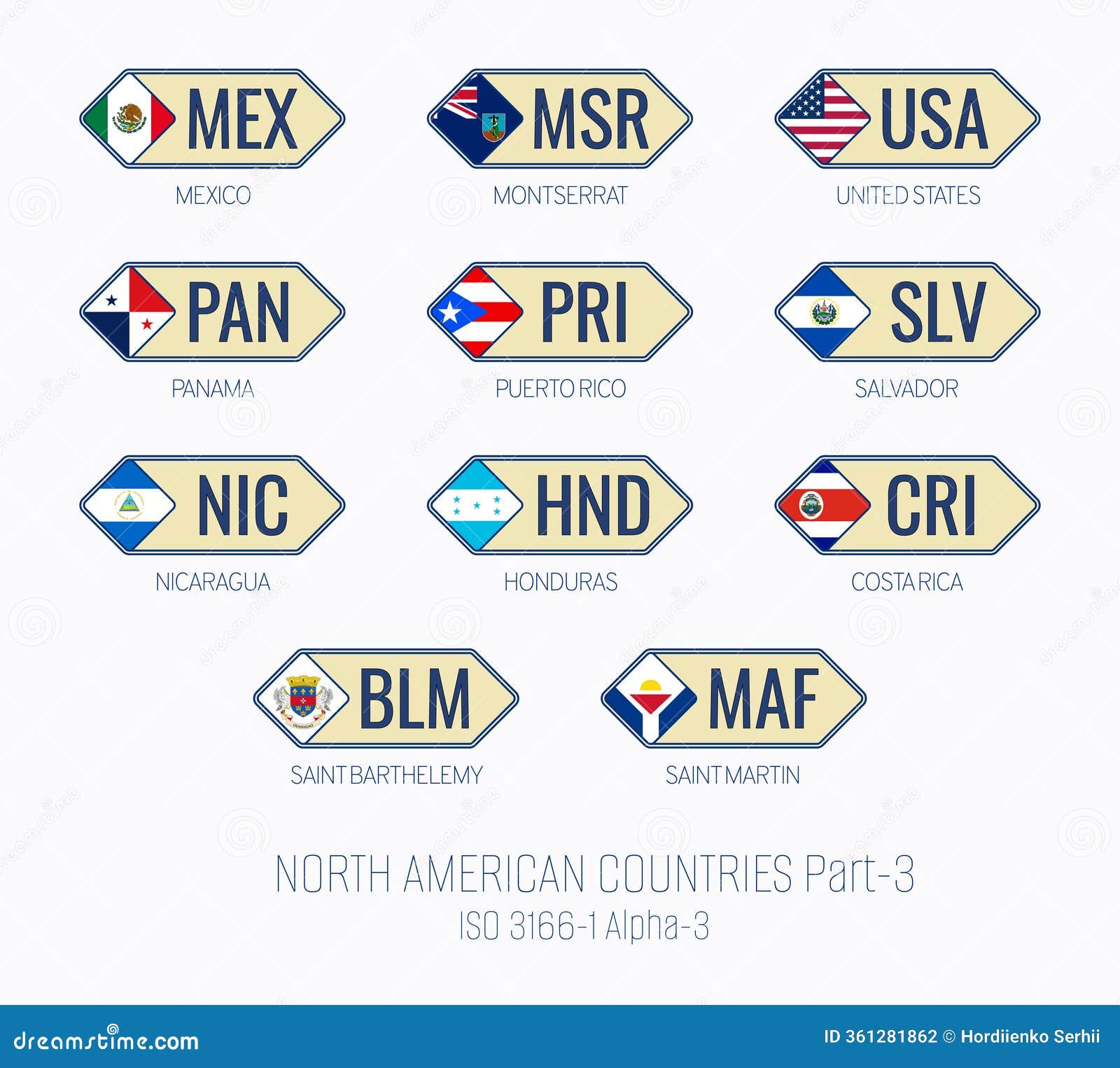 Set of Vector Illustrations of ISO 3166 1 Alpha 3 and Flags of NORTH ...