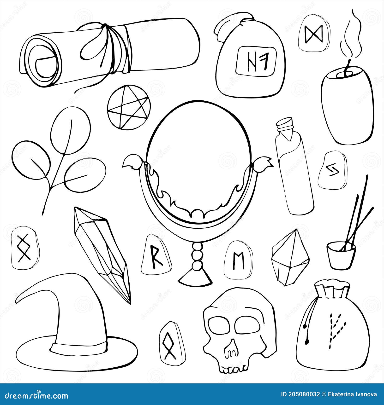 Set of Vector Illustrations on a Magic Theme Drawn by Hand. Mystical ...