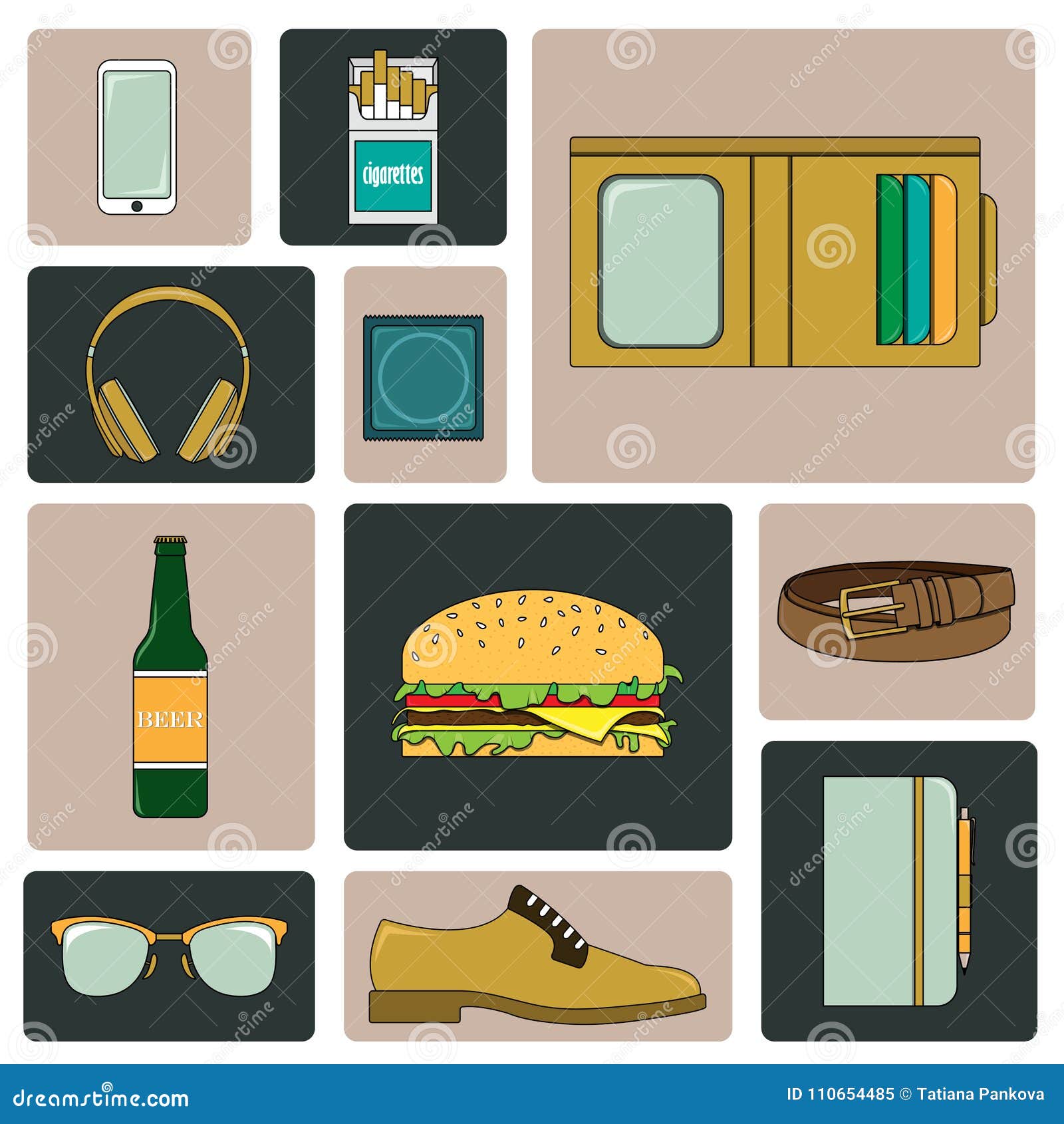 Set of Vector Illustrations - Men`s Way of Life. Stock Vector ...