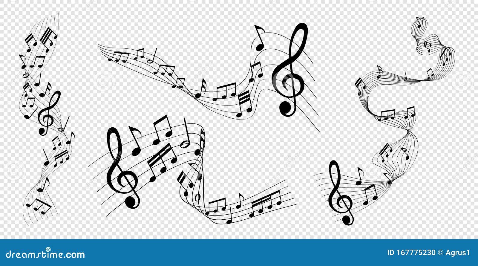 Set of Vector Illustrations of Musical Notes Melody with Clef Stock ...