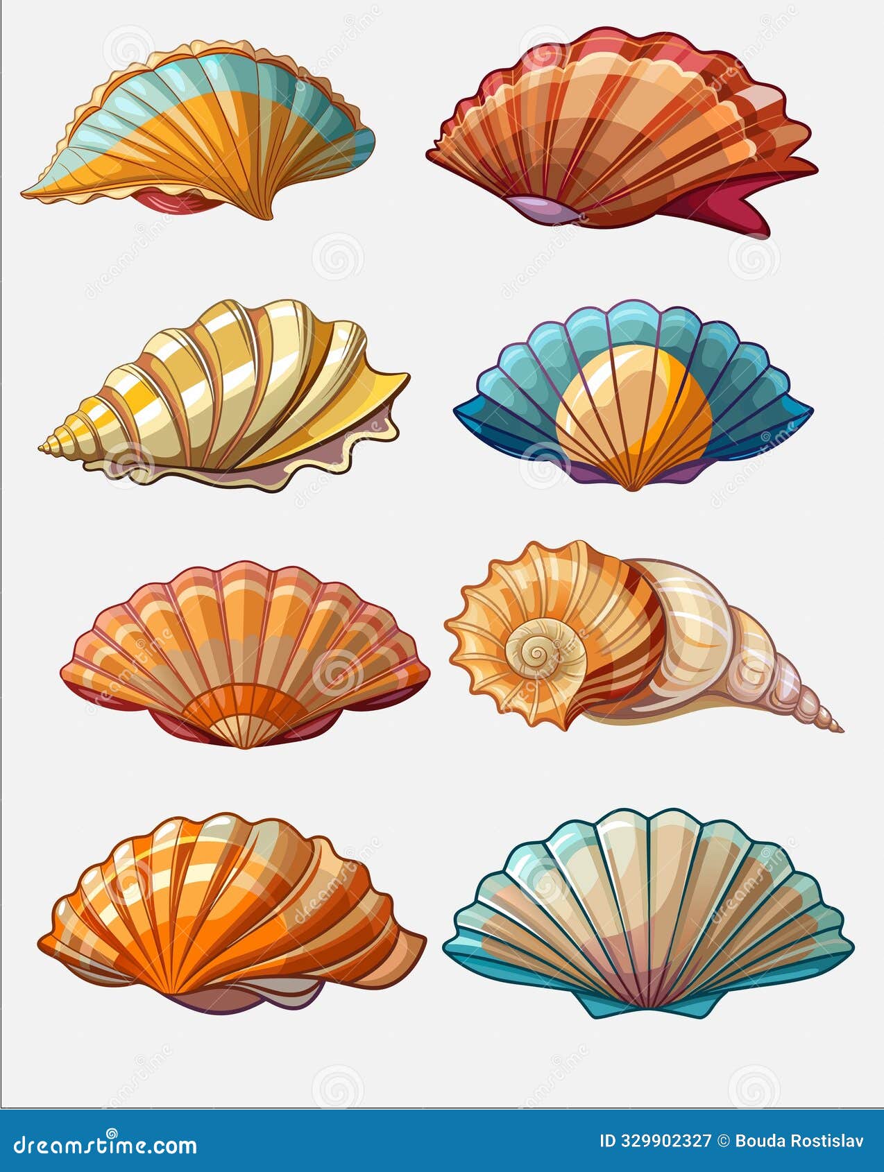 Sea Shells Marine Cartoon Clam-shell Seamless Pattern Background Ocean ...