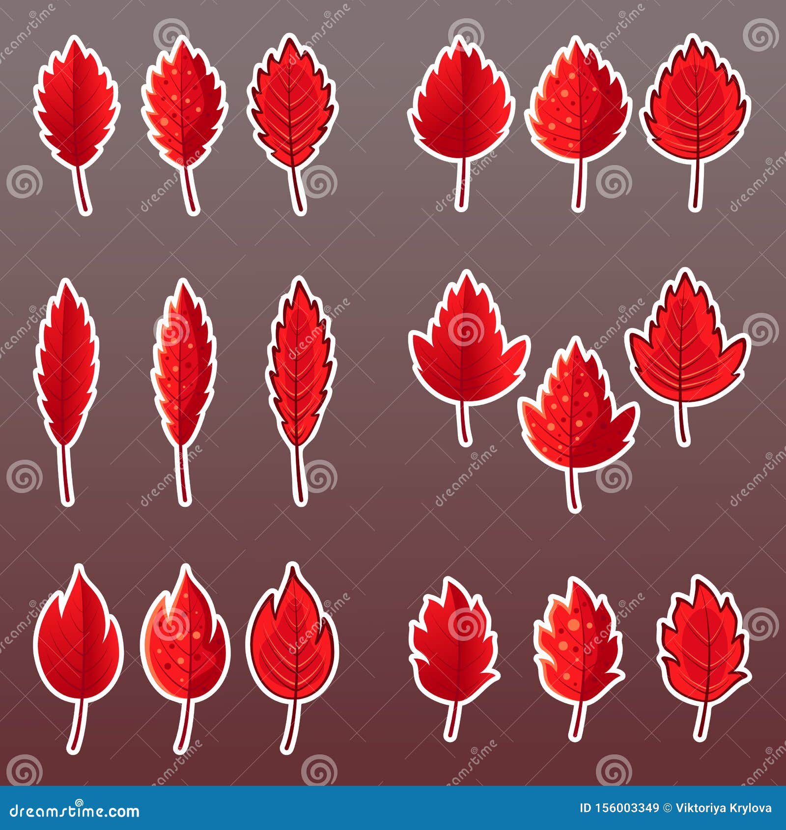Set of Vector Illustrations of Red Leaves with Jagged Edges Stock ...