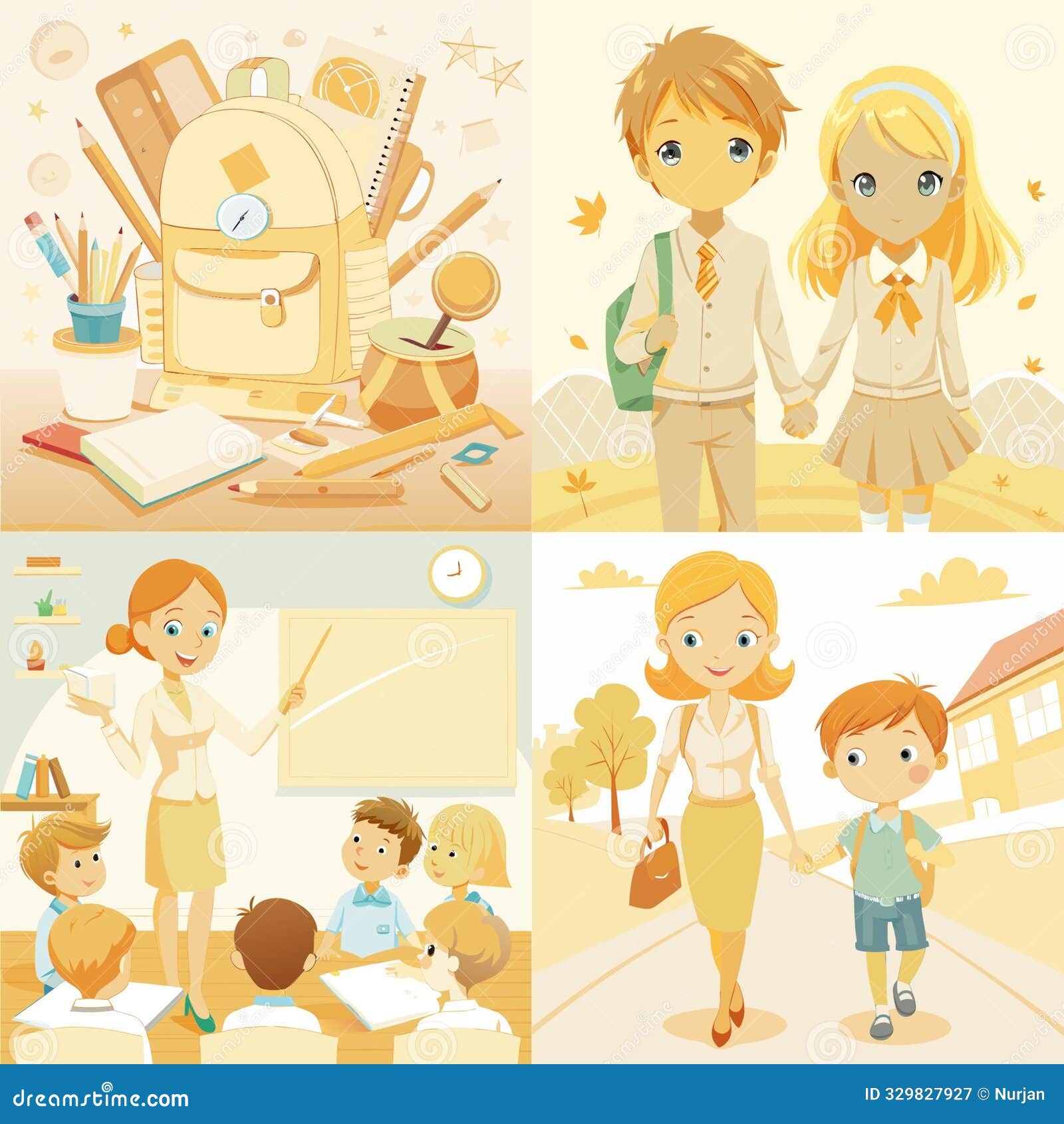 A Set of Vector Illustrations in the Same Style on a School Theme ...