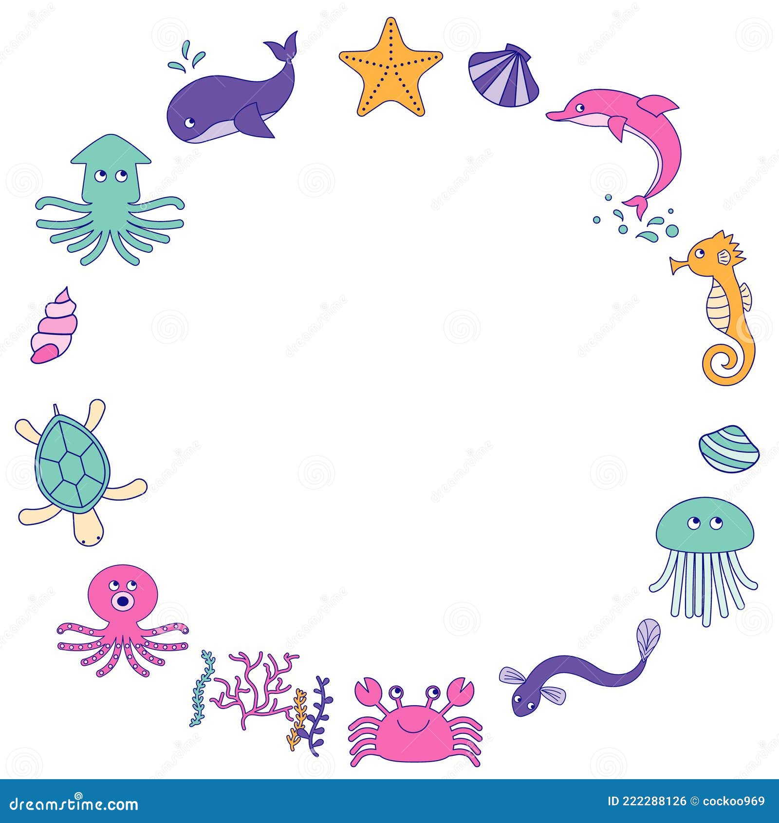 Set of Vector Illustrations of Sea Creatures Flame Stock Vector ...
