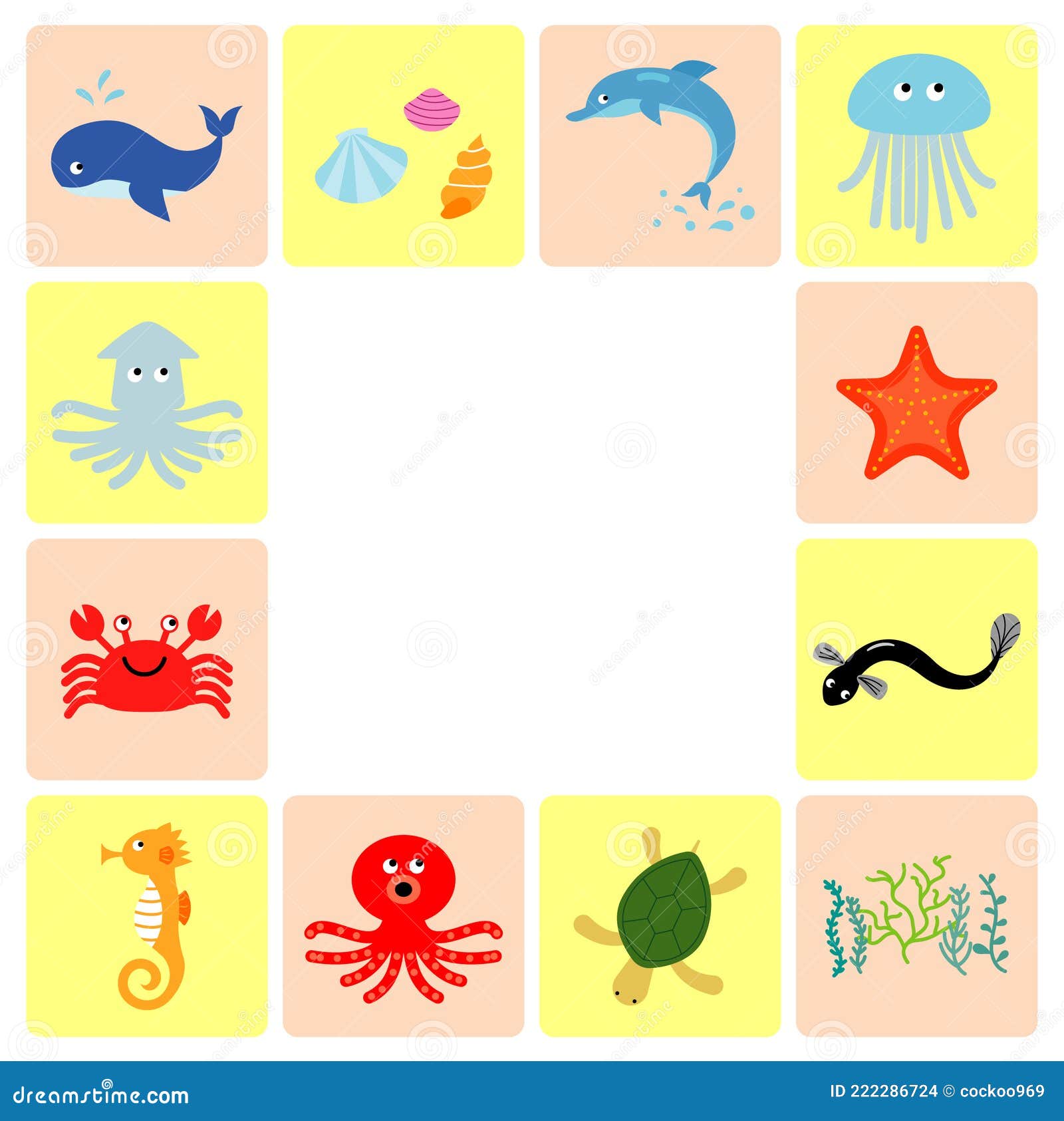 Set of Vector Illustrations of Sea Creatures Stock Vector ...