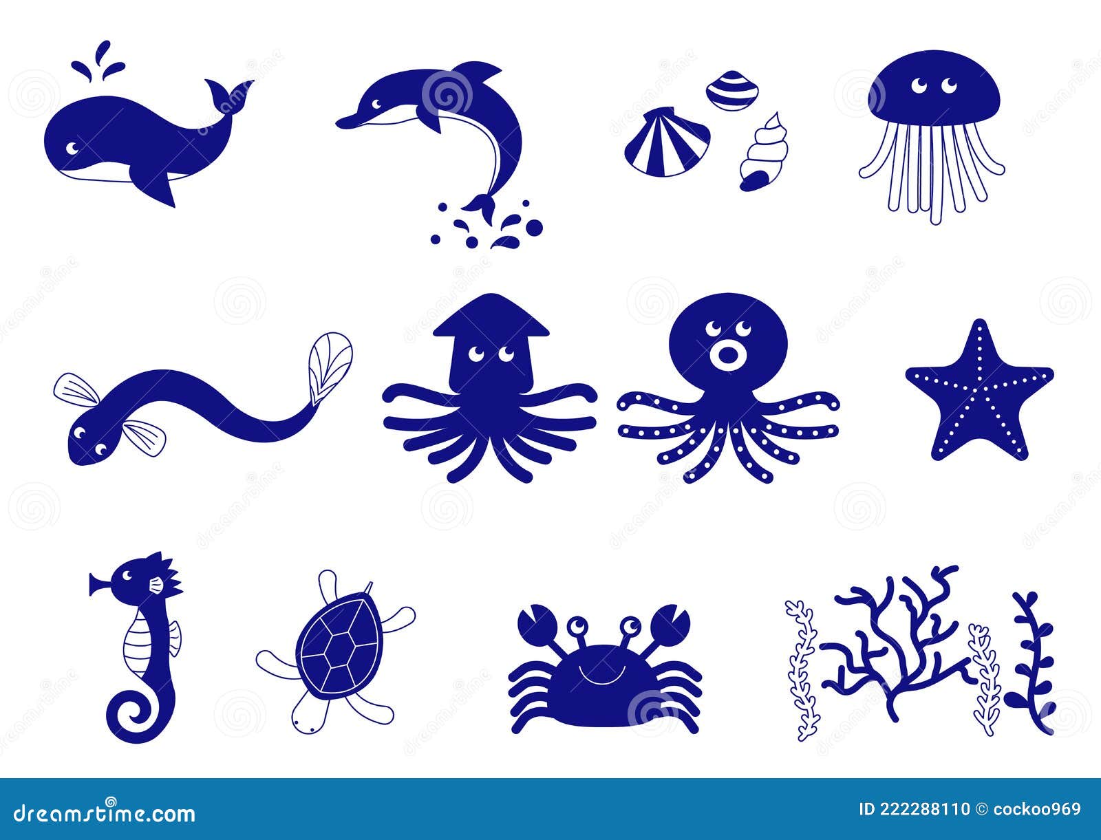 Set of Vector Illustrations of Sea Creatures Stock Vector ...