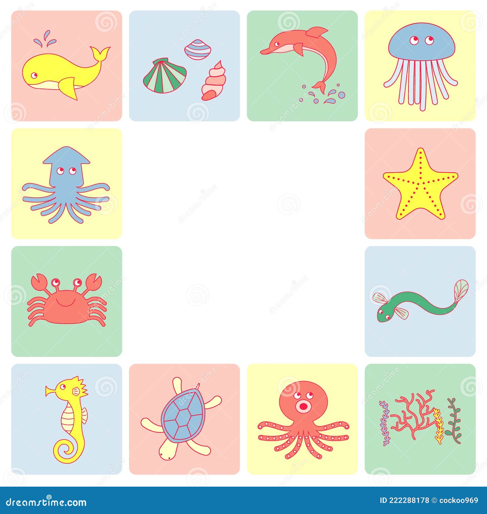 Set of Vector Illustrations of Sea Creatures Stock Vector ...