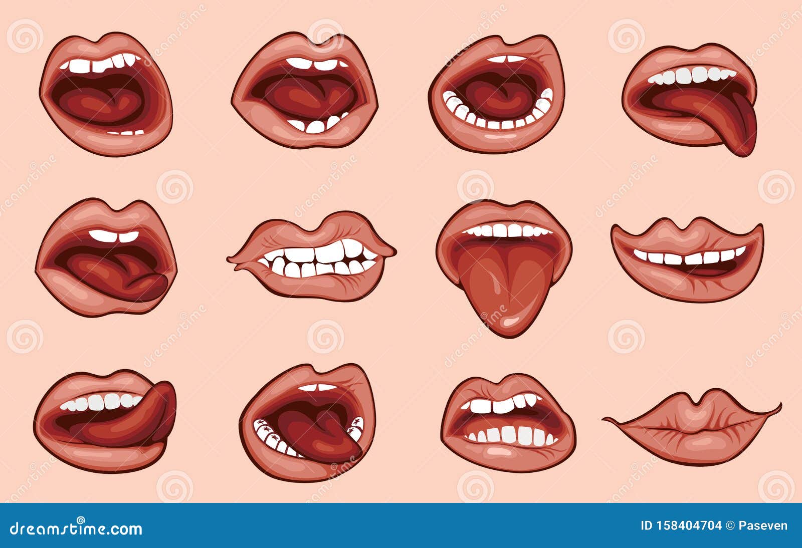Set Of Woman Lips With Different Emotions Stock Vector Illustration