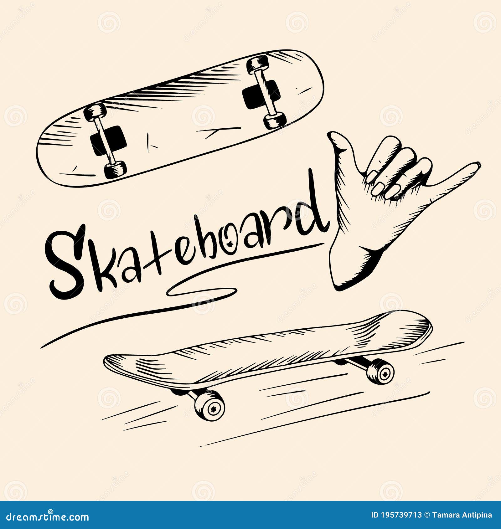 Set of Vector Illustrations of Skateboard and Lettering Stock ...
