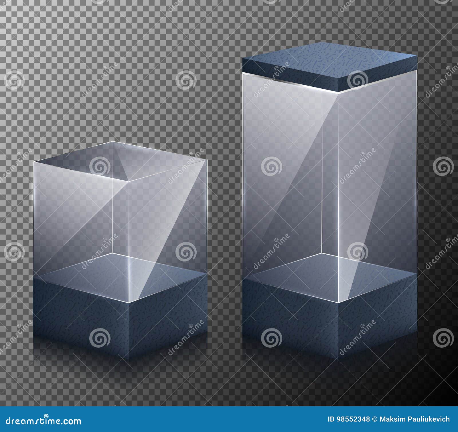 Set of Vector Illustrations of Small and Large Cubes on a Gray ...