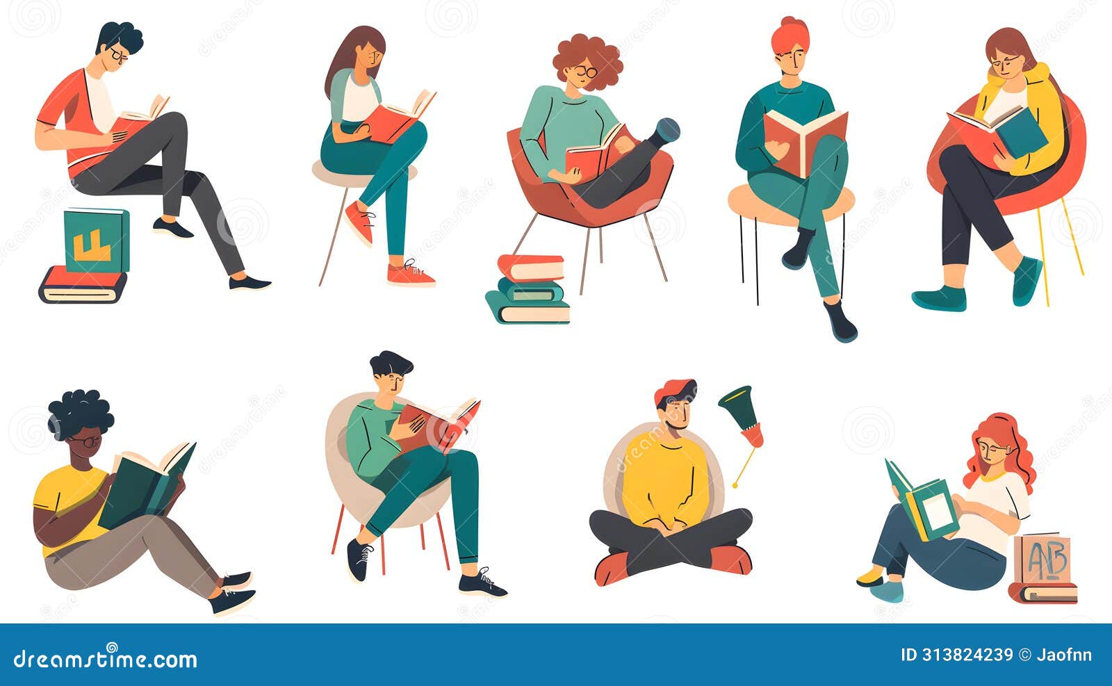 Set of Vector Illustrations of Students Sitting on the Floor and ...