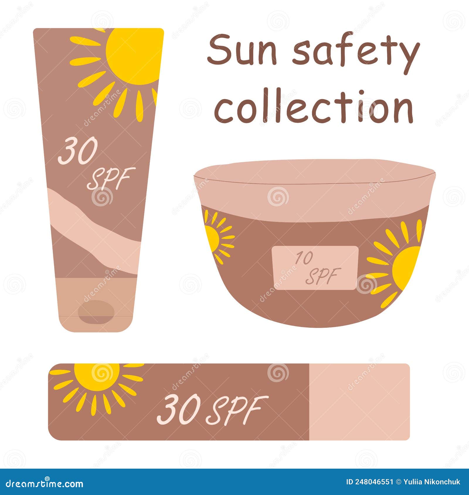 Set Of Vector Illustrations With Sunscreen Sunscreen Stock Vector
