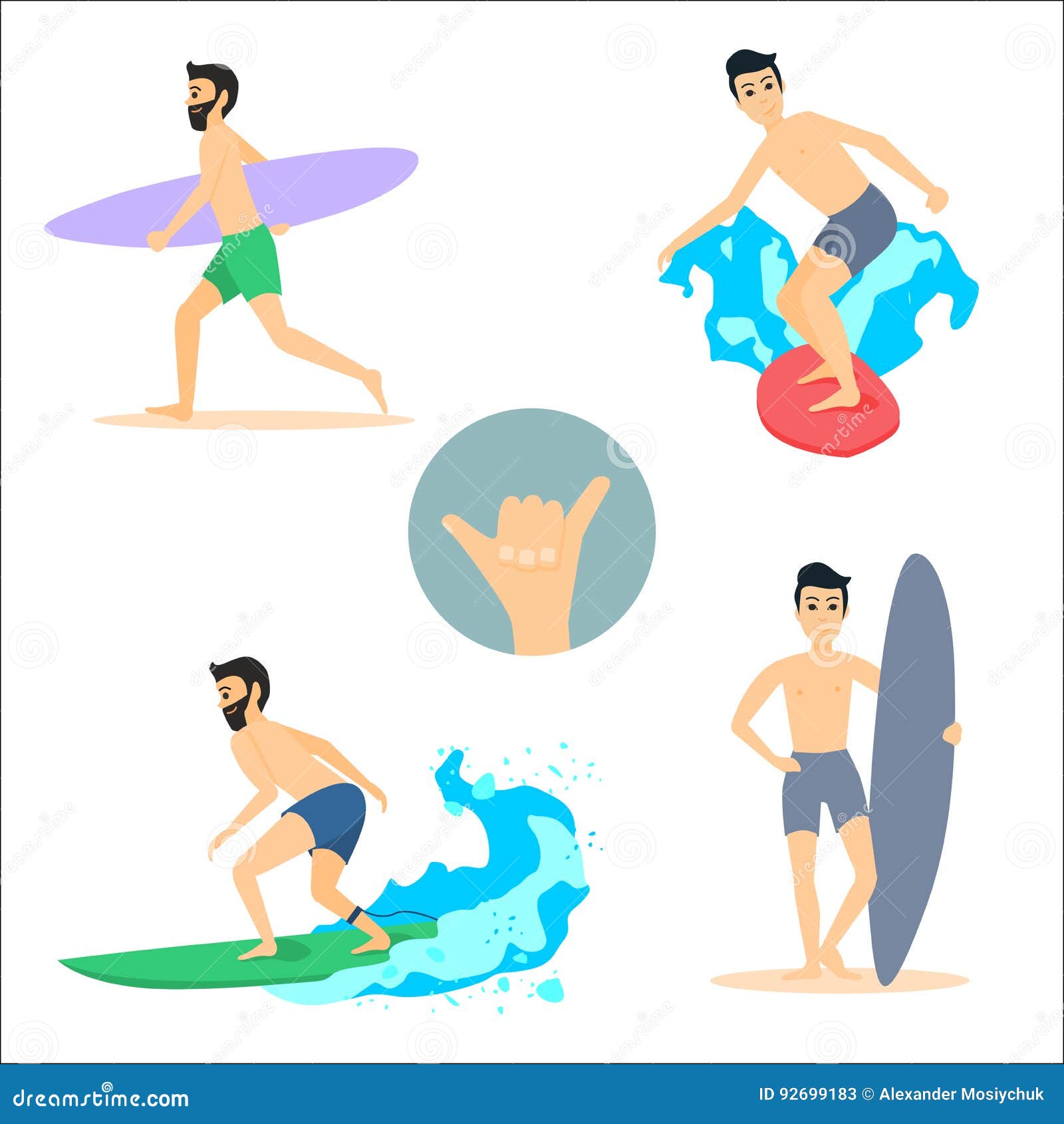 Set of Vector Illustrations of Surfer Men Stock Vector - Illustration ...