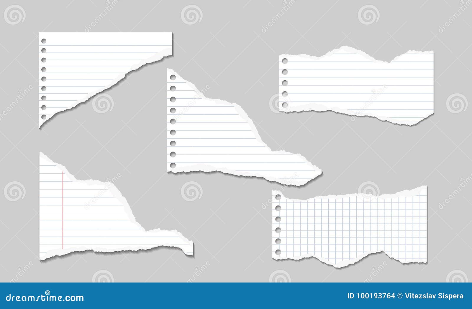Set of Vector Illustrations of Torn Pages of Notebook Paper Line Stock ...