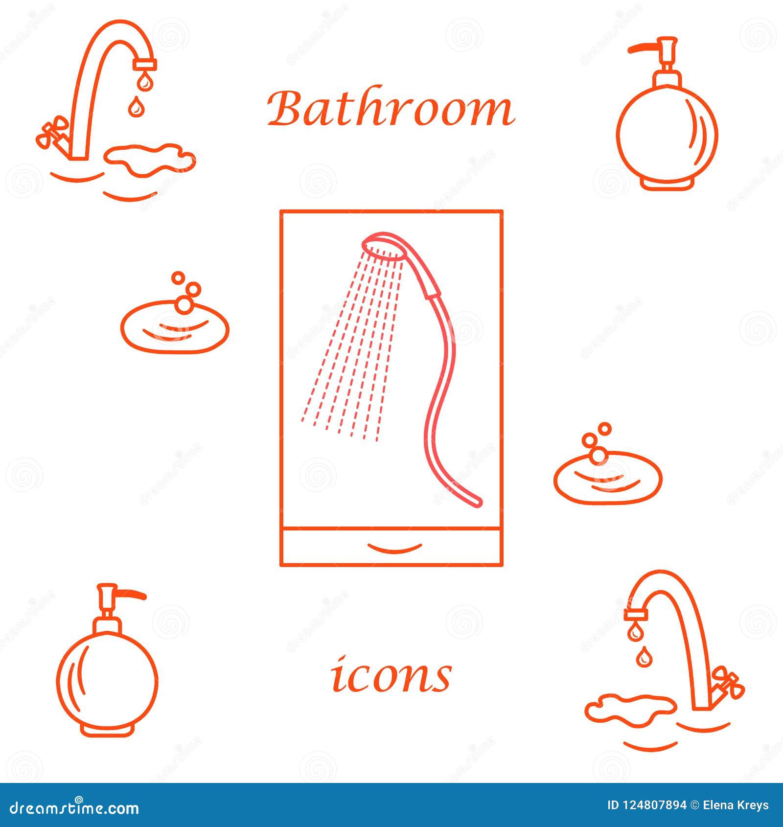 Set of Vector Illustrations of Variety Bathroom Elements: Faucet Stock ...