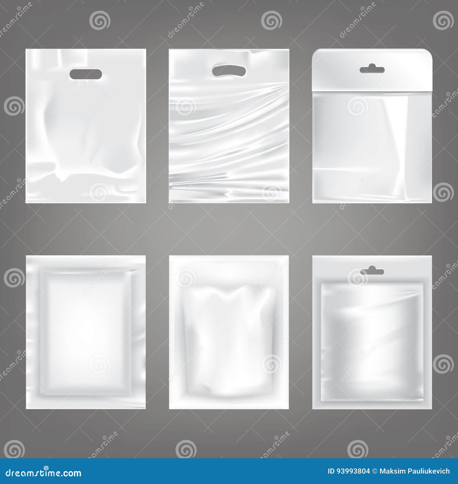 Plastic Bag Empty Food Packaging Icon Set Transparent Background Vector ...