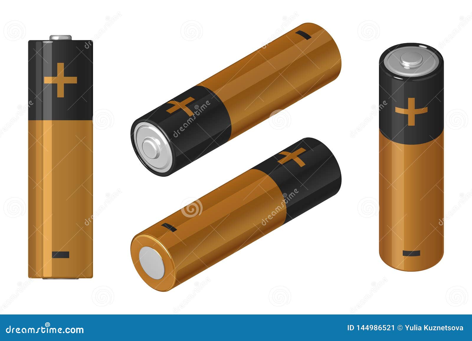 A Set of Vector Images of AA Batteries in Isometric View and Front View ...