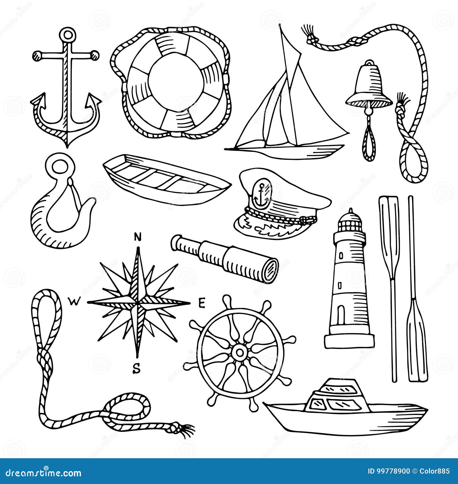 Set of Vector Images on the Sea Theme Stock Vector - Illustration of ...
