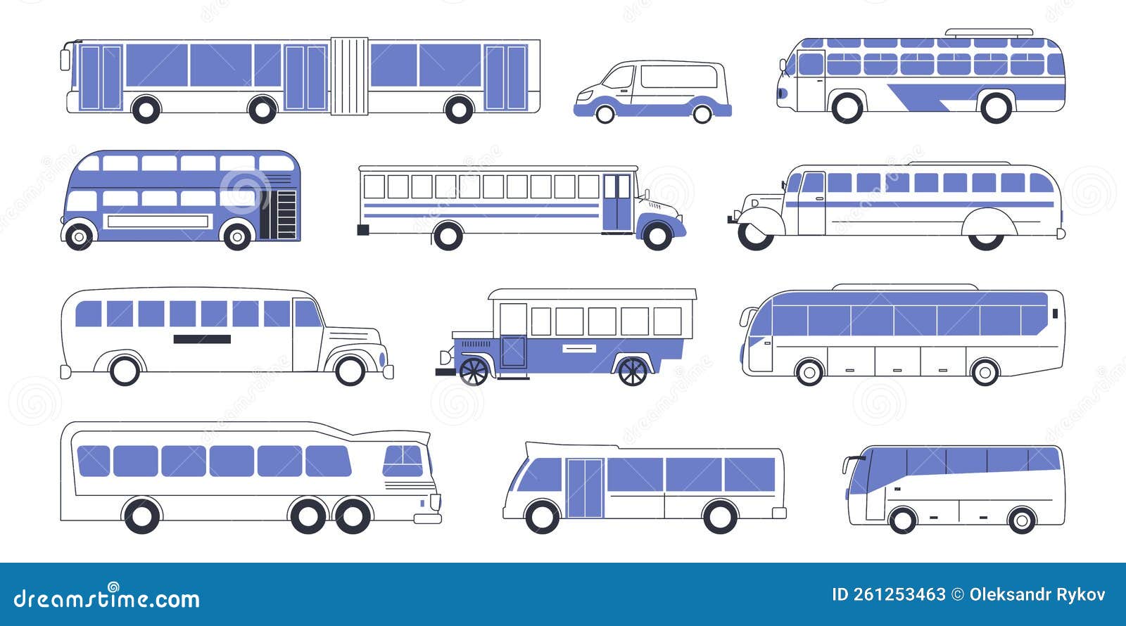 A Set of Vector Images of Various Buses. Stock Vector - Illustration of ...