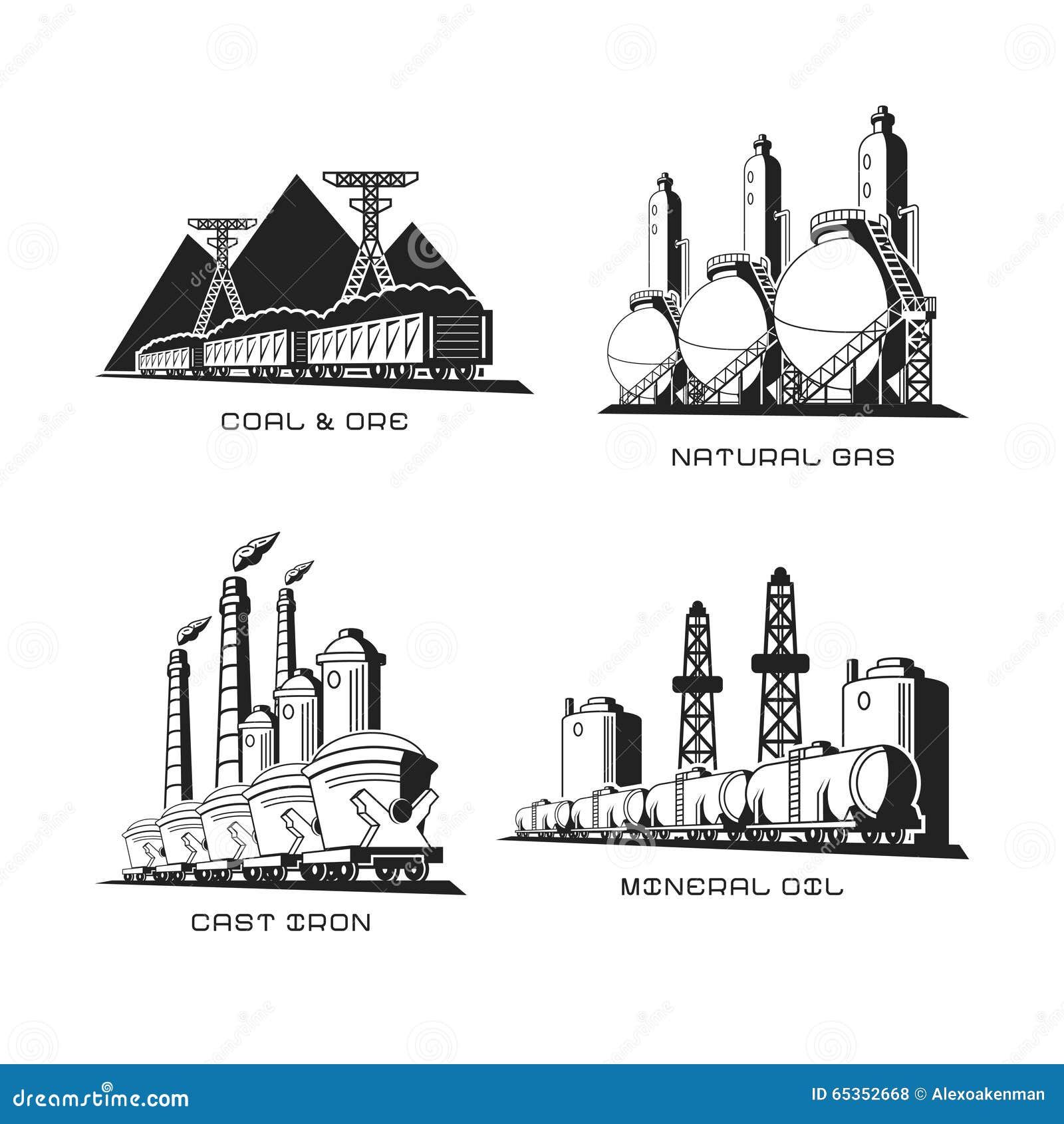 Set of Vector Industrial Symbolic Illustrations in Flat Style Stock ...