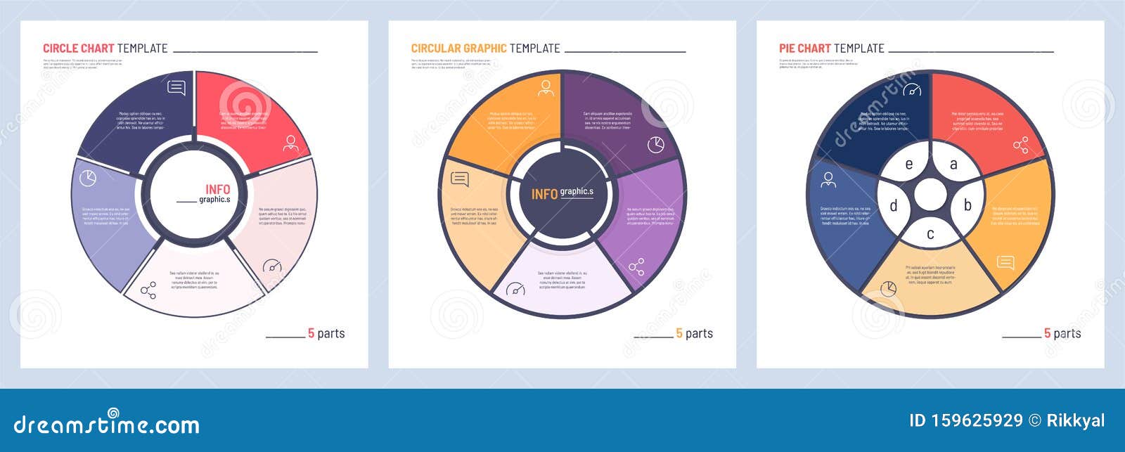 Set of Vector Infographic Circle Chart Templates. 5 Parts Stock Vector ...
