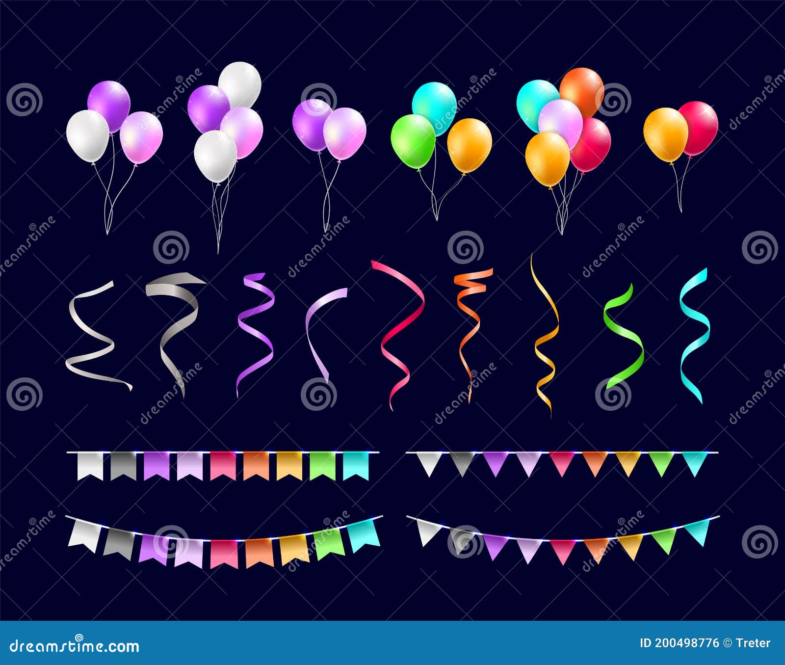 Set of Vector Isolated Party Elements on Black Background Stock Vector ...