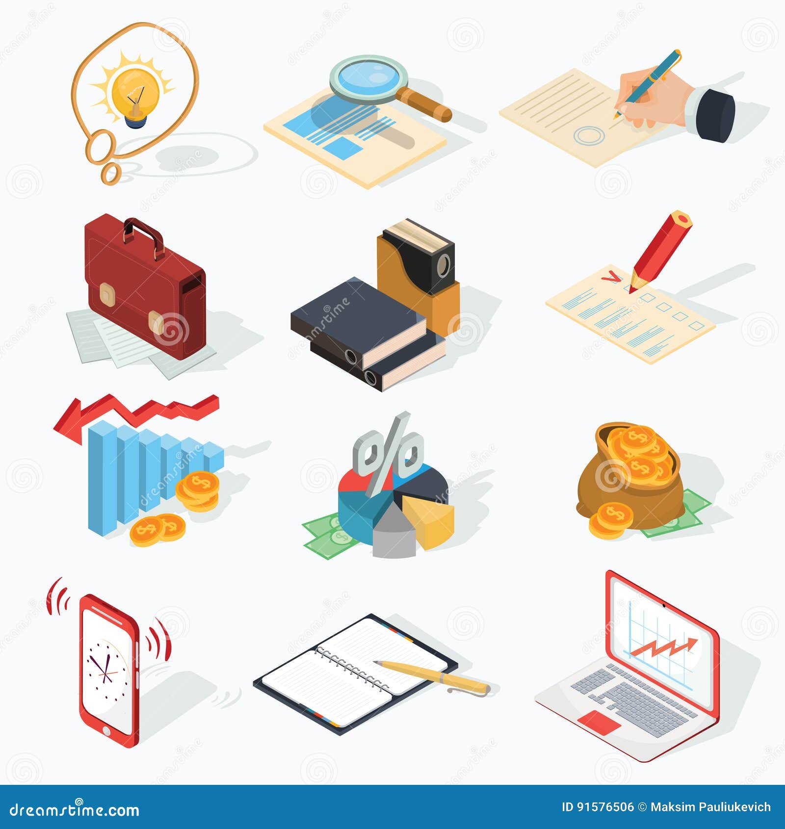 Set of Vector Isometric Business Icons. Stock Vector - Illustration of ...