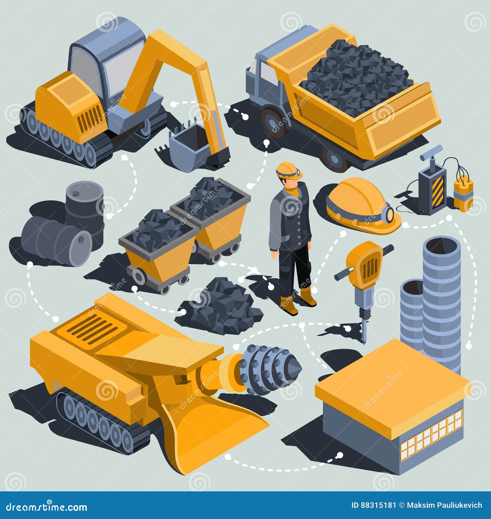 Set of Vector Isometric Elements of the Coal Mining Industry Stock ... Set of Vector Isometric Elements of the Coal Mining Industry Stock ...
