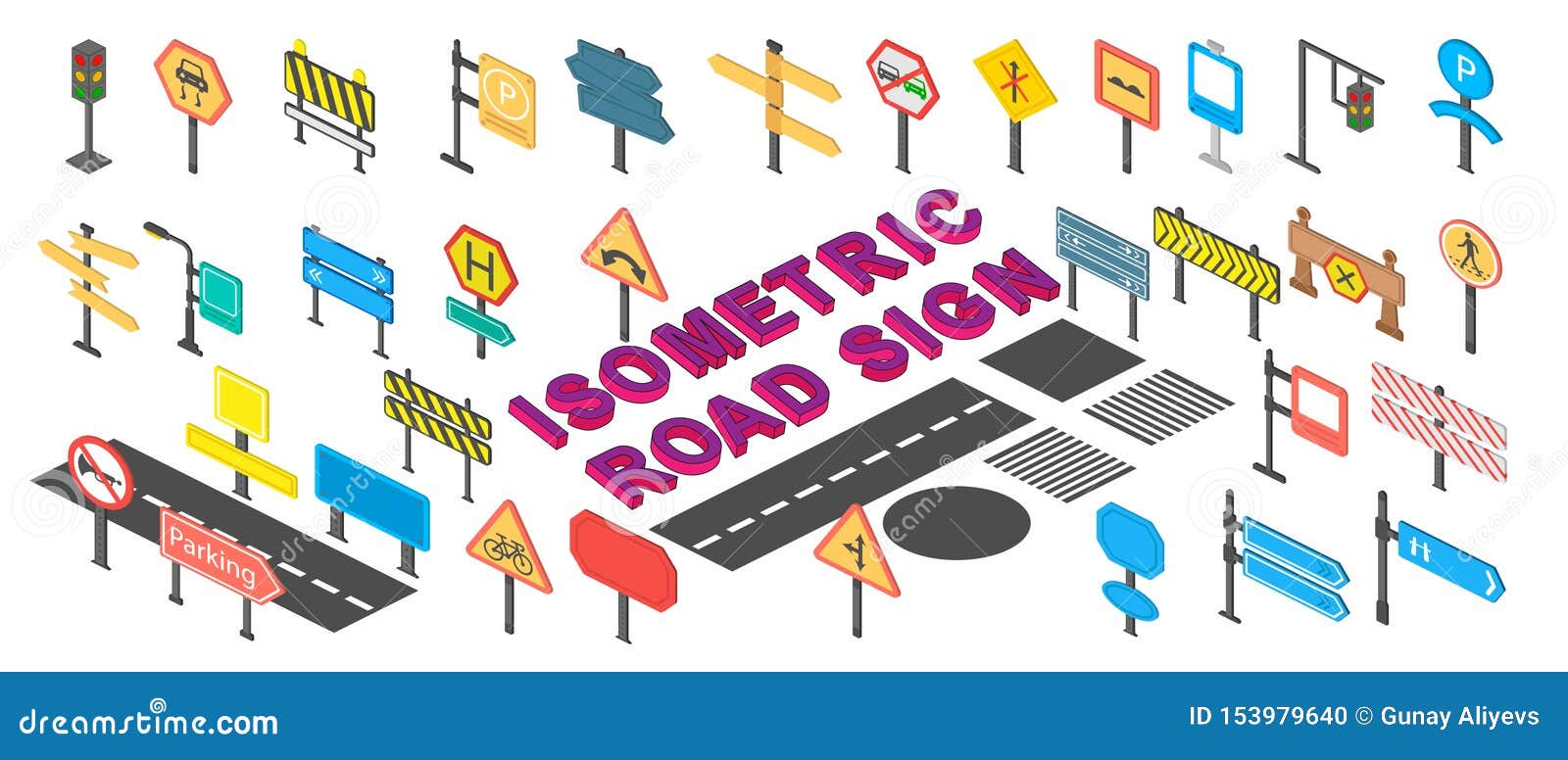 Set of Vector Isometric Illustrations, Icons of Road Signs and ...