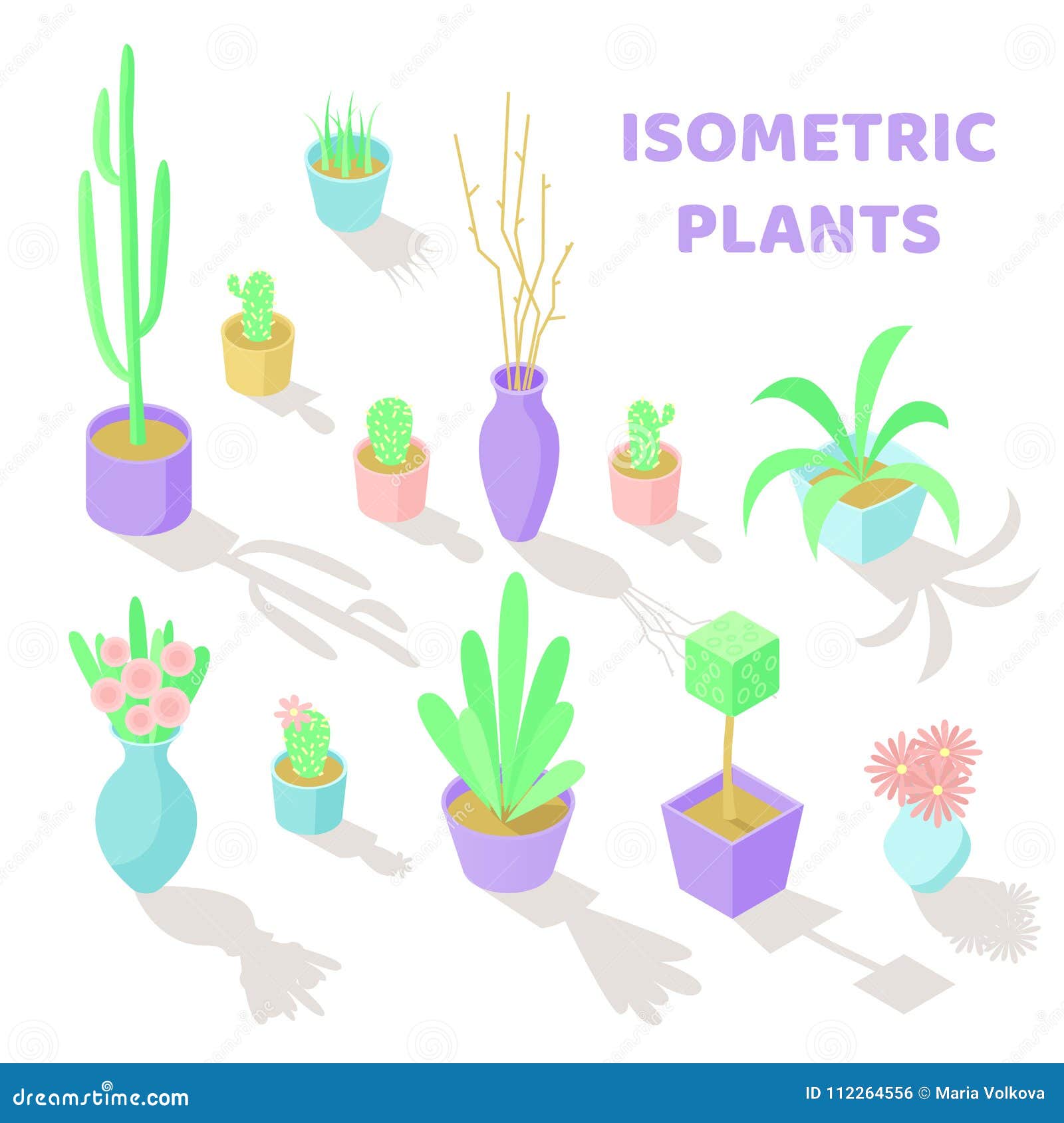 Set of Vector Isometric Plants Stock Vector - Illustration of cactus ...